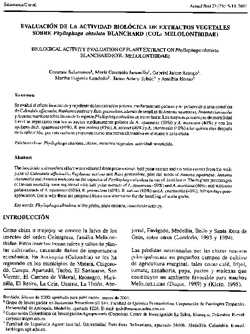 (PDF) Evaluación de la actividad biológica de extractos vegetales sobre ...