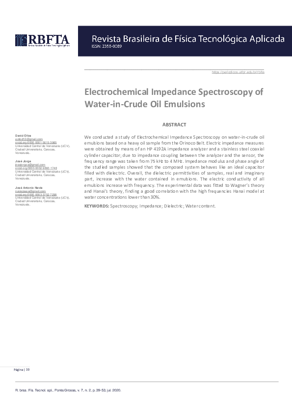 (PDF) Electrochemical impedance spectroscopy of water-in-crude oil ...