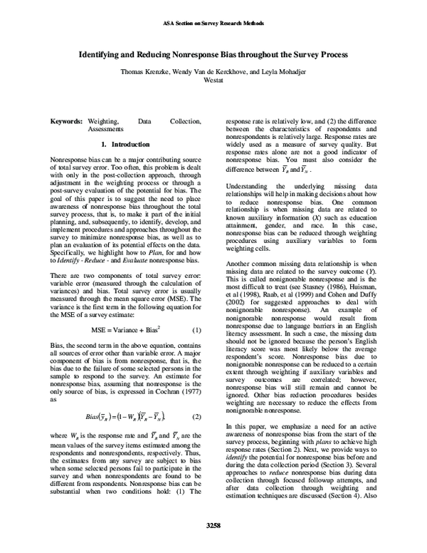(PDF) Identifying and Reducing Nonresponse Bias throughout the Survey Process