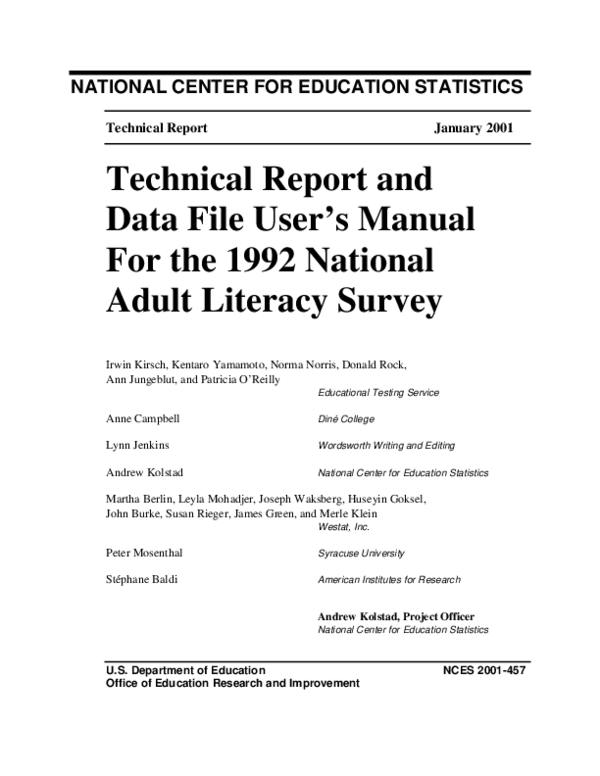 (PDF) Technical Report and Data File User's Manual for the 2003 National Assessment of Adult ...