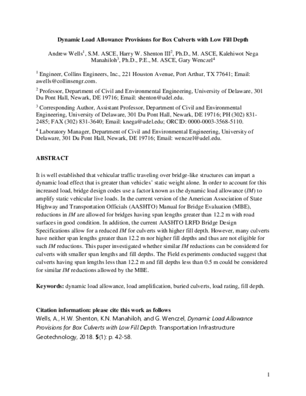(PDF) Dynamic Load Allowance Provisions for Box Culverts with Low Fill ...