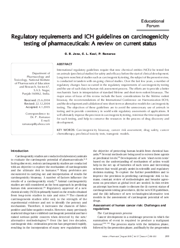 (PDF) Regulatory requirements and ICH guidelines on carcinogenicity ...