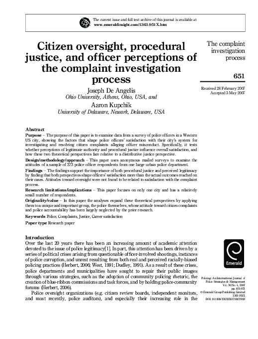 (PDF) Citizen oversight, procedural justice, and officer perceptions of ...