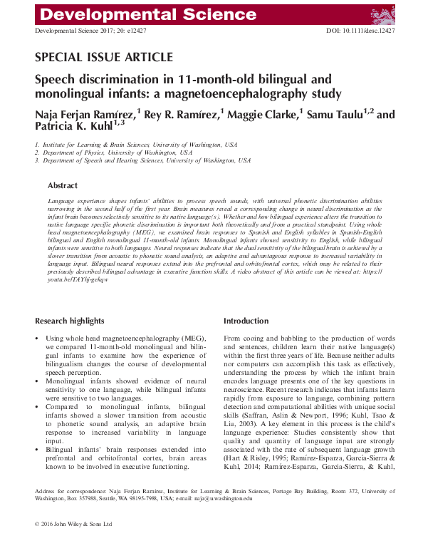 (PDF) Bilingual vs Monolingual Infants' Speech Processing