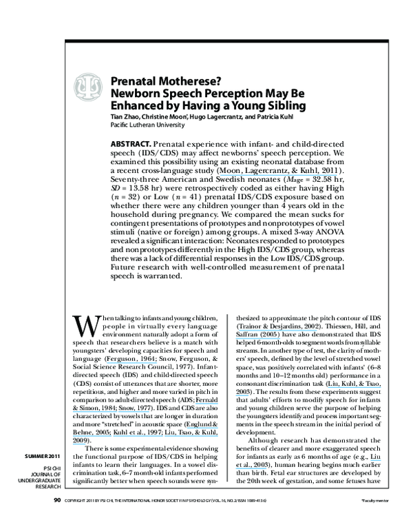 (PDF) Prenatal Motherese? Newborn Speech Perception May Be Enhanced by ...