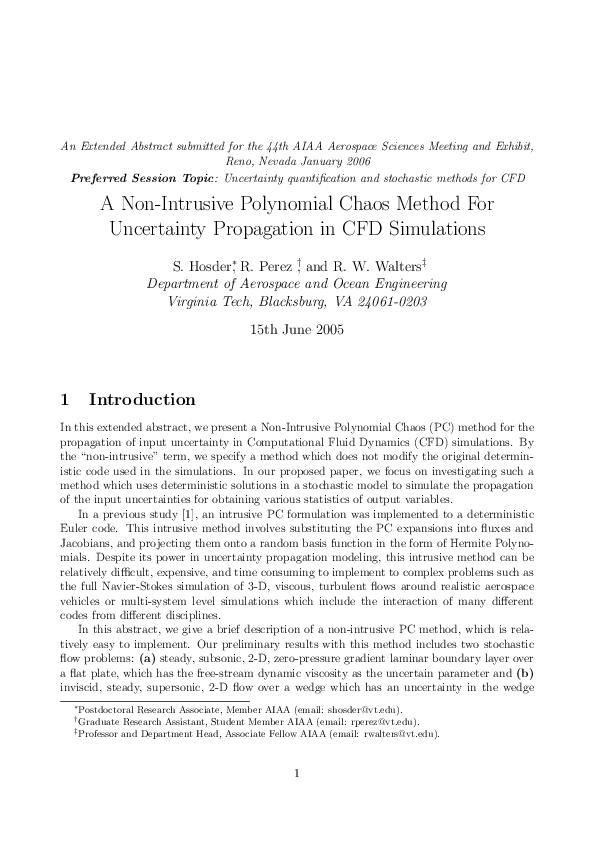 (PDF) A Non-Intrusive Polynomial Chaos Method For Uncertainty Propagation in CFD Simulations ...