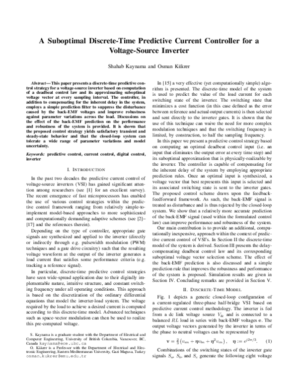 Pdf A Suboptimal Discrete Time Predictive Current Controller For A
