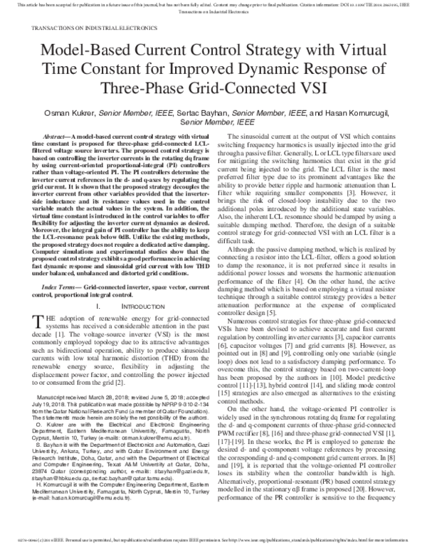 (PDF) Model-Based Current Control Strategy With Virtual Time Constant ...