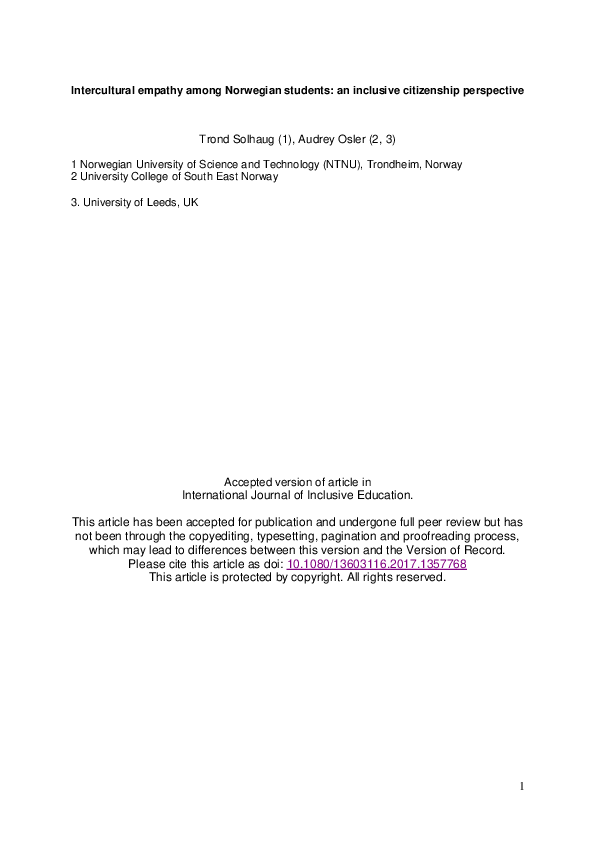 (PDF) Intercultural empathy among Norwegian students: an inclusive citizenship perspective