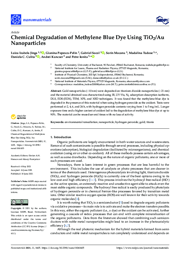 (PDF) Chemical Degradation of Methylene Blue Dye Using TiO2/Au Nanoparticles