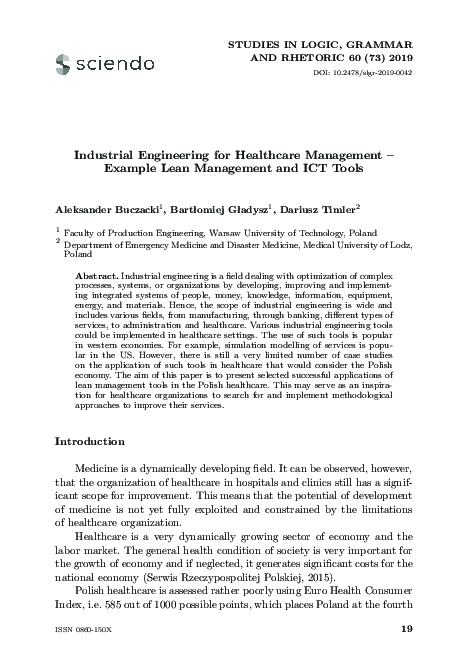 (PDF) Industrial Engineering for Healthcare Management – Example Lean ...