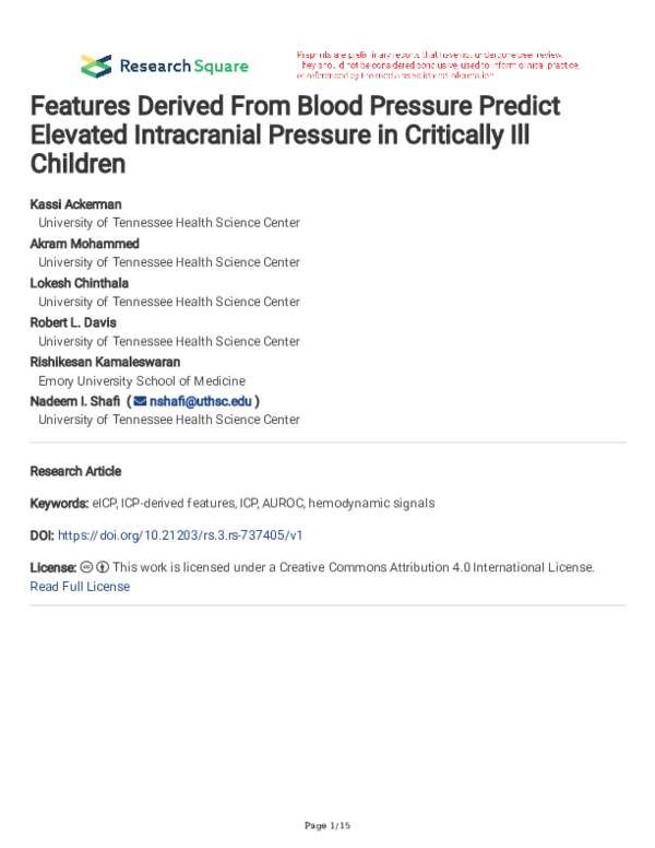 (PDF) Features Derived From Blood Pressure Predict Elevated ...