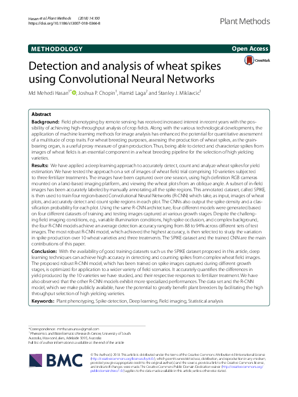 Pdf Detection And Analysis Of Wheat Spikes Using Convolutional Neural Networks