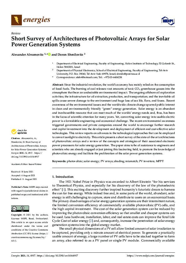 (PDF) Short Survey of Architectures of Photovoltaic Arrays for Solar ...