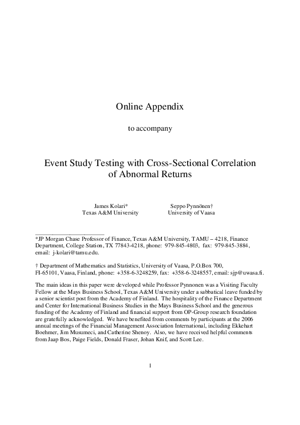 (PDF) Event Study Testing with Cross-sectional Correlation of Abnormal ...