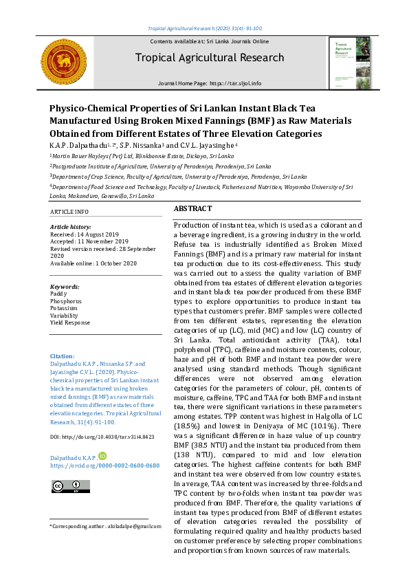 (PDF) Physico-Chemical Properties of Sri Lankan Instant Black Tea ...
