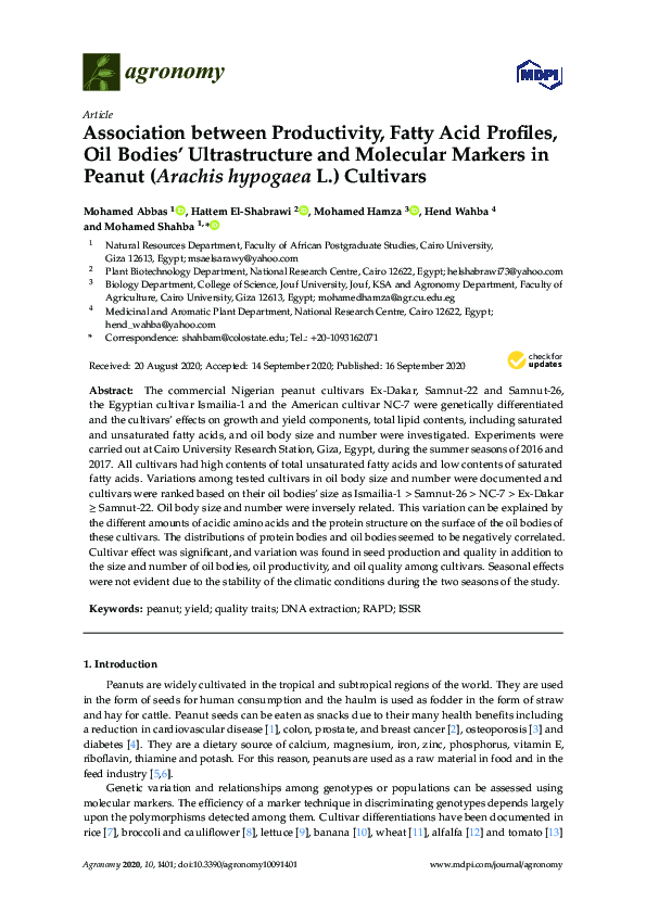 (PDF) Association between Productivity, Fatty Acid Profiles, Oil Bodies ...