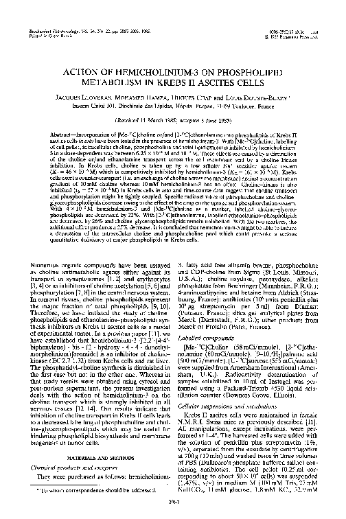 (PDF) Action of hemicholinium-3 on phospholipid metabolism in Krebs II ...