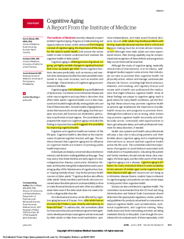(PDF) Cognitive Aging: A Report From the Institute of Medicine