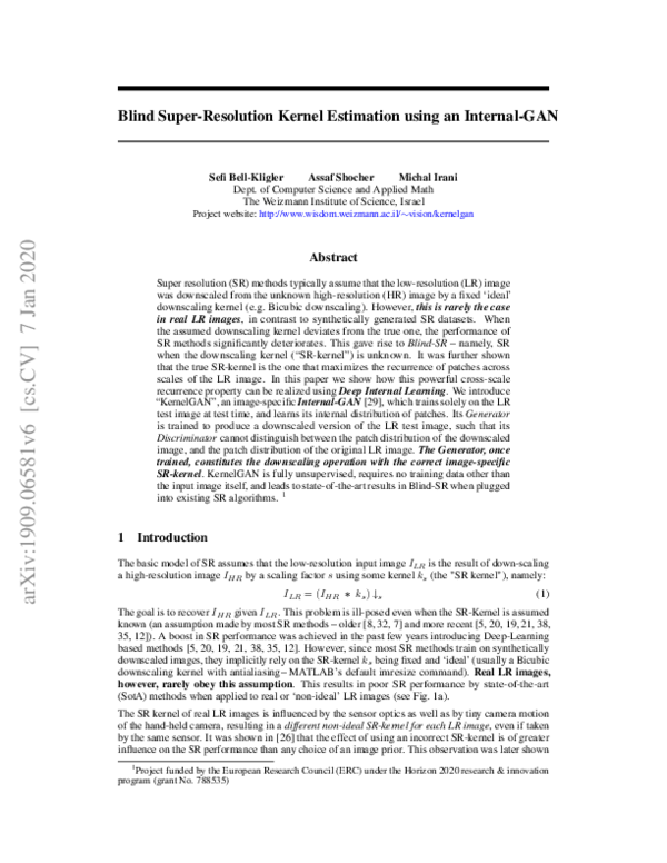 (PDF) Blind Super-Resolution Kernel Estimation using an Internal-GAN