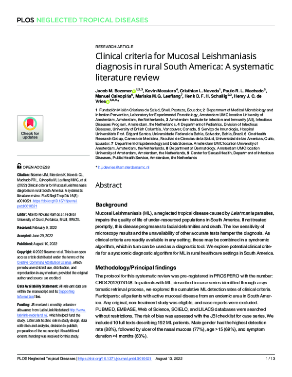 (PDF) Clinical criteria for Mucosal Leishmaniasis diagnosis in rural ...