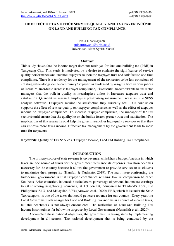(PDF) The Effect Of Tax Office Service Quality And Taxpayer Income On ...