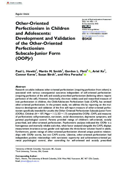 (PDF) Other-Oriented Perfectionism in Children and Adolescents ...