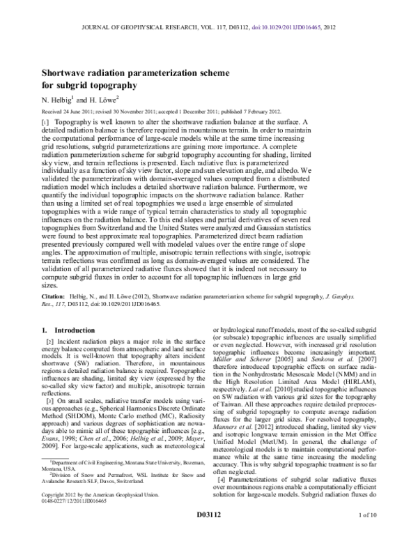 (PDF) Shortwave radiation parameterization scheme for subgrid topography