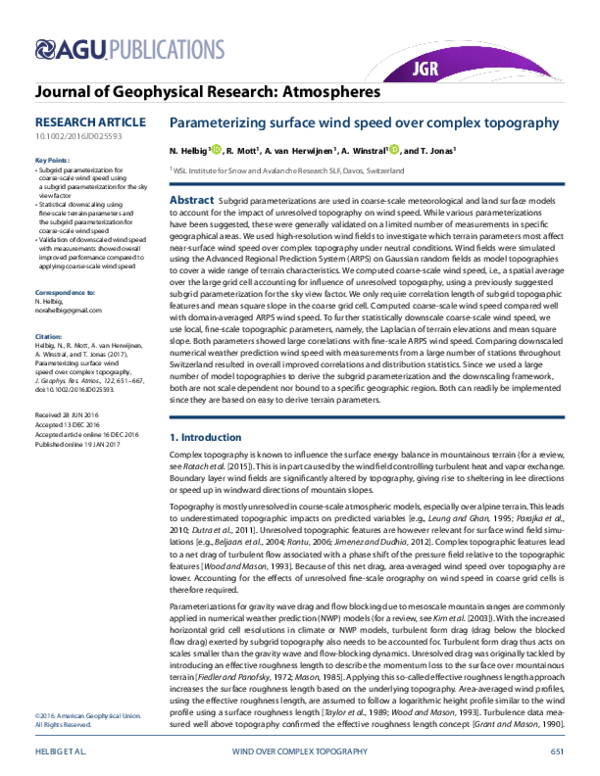 (PDF) Parameterizing surface wind speed over complex topography