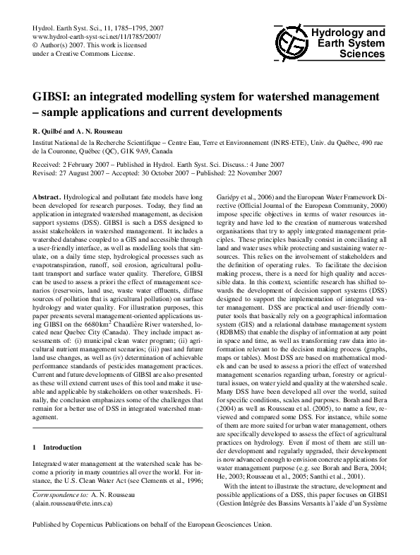 (PDF) GIBSI: an integrated modelling system for watershed management ...