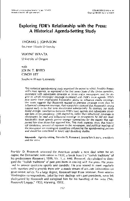(PDF) Exploring FDR'S relationship with the press: A historical agenda ...