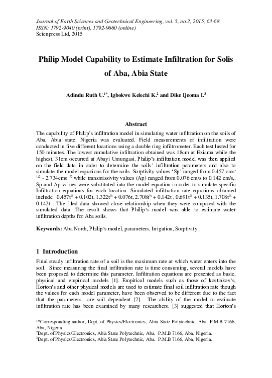 (PDF) Philip Model Capability to Estimate Infiltration for Solis of Aba ...