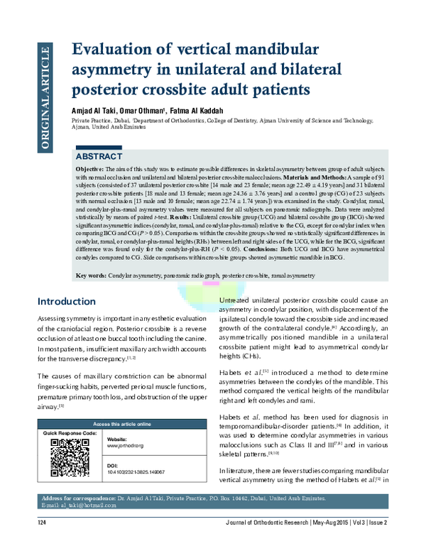 (PDF) Evaluation of vertical mandibular asymmetry in unilateral and bilateral posterior ...