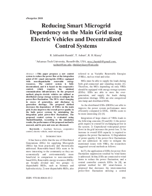 Pdf Reducing Smart Microgrid Dependency On The Main Grid Using Electric Vehicles And