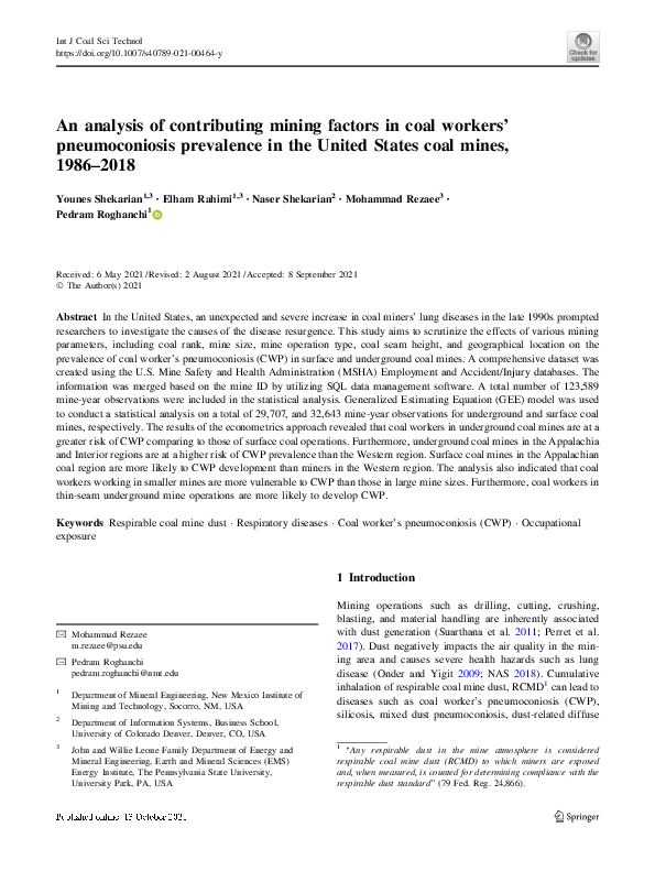 (PDF) An Analysis of Contributing Mining Factors in Coal Workers ...