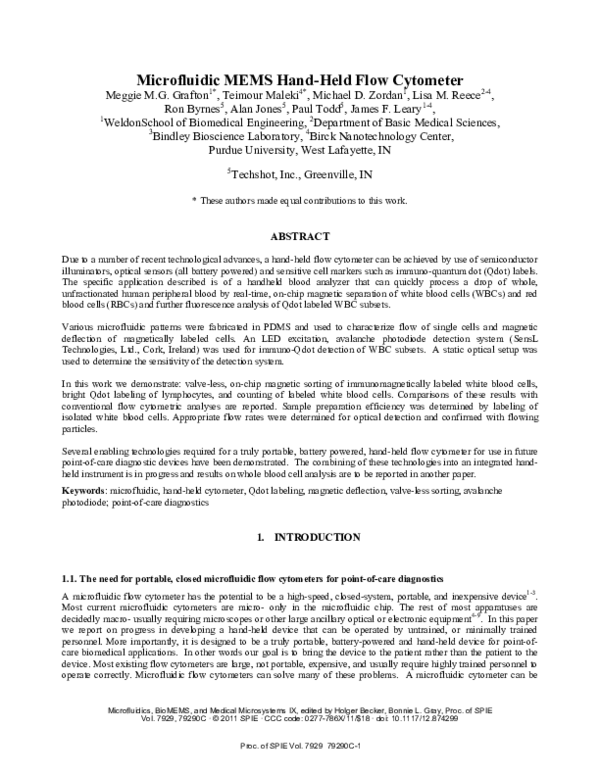 (PDF) Microfluidic MEMS hand-held flow cytometer | Paul Todd - Academia.edu