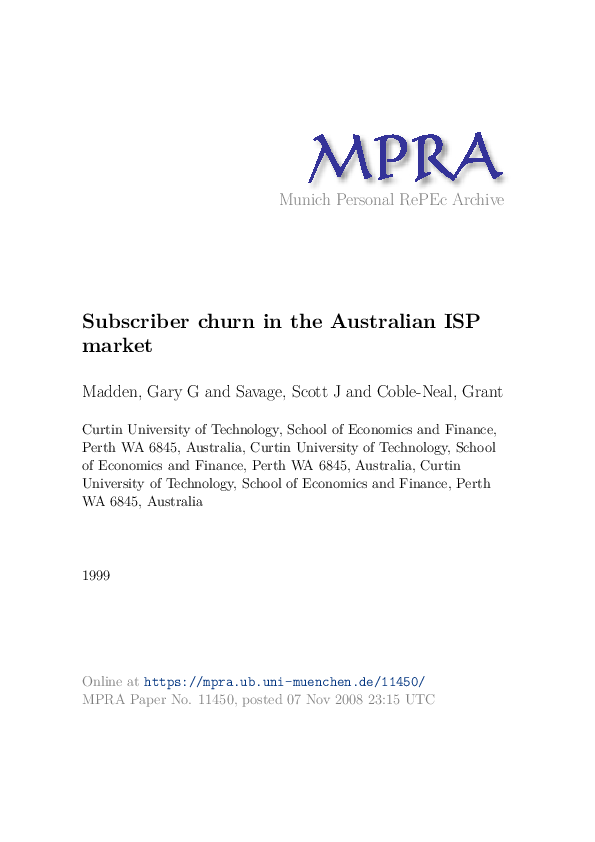 (PDF) Subscriber churn in the Australian ISP market