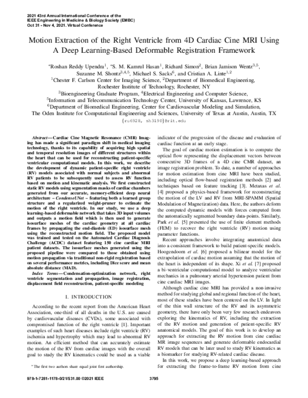 Pdf Motion Extraction Of The Right Ventricle From 4d Cardiac Cine Mri Using A Deep Learning