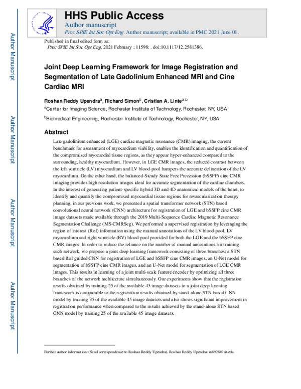(PDF) Joint Deep Learning Framework for Image Registration and Segmentation of Late Gadolinium ...