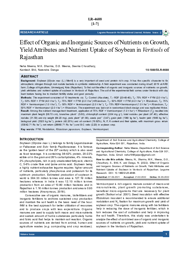 (PDF) Nutrient Sources Impact on Soybean in Rajasthan