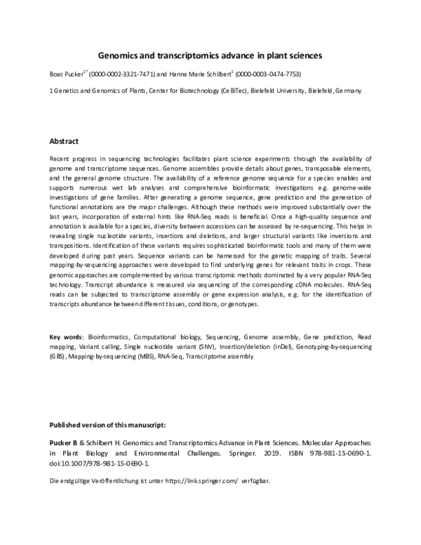 (PDF) Genomics and Transcriptomics Advance in Plant Sciences