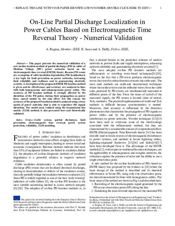 (PDF) On-Line Partial Discharge Localization in Power Cables Based on Electromagnetic Time ...