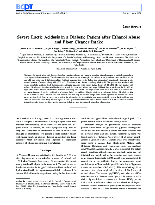 (PDF) Severe Lactic Acidosis in a Diabetic Patient after Ethanol Abuse ...