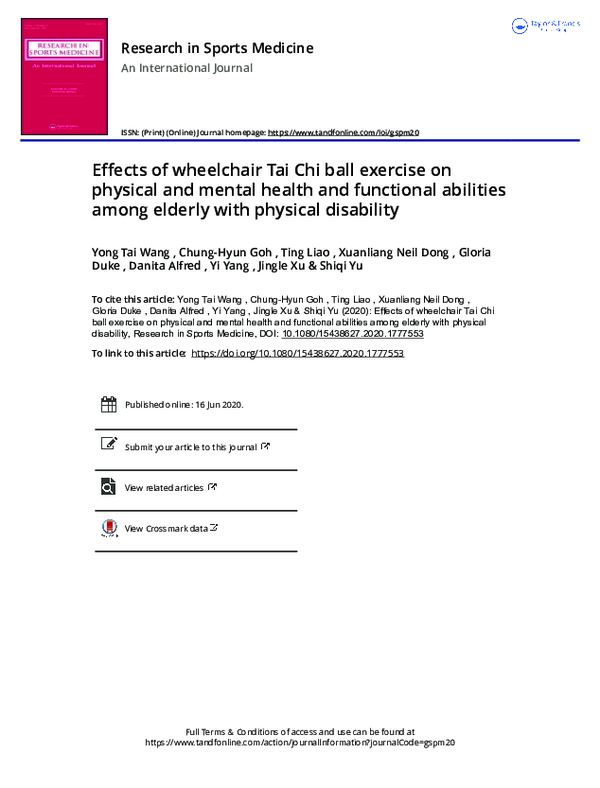 (PDF) Effects of wheelchair Tai Chi ball exercise on physical and mental health and functional ...