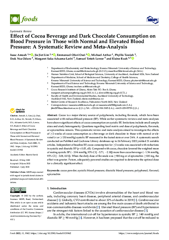 (PDF) Effect of Cocoa Beverage and Dark Chocolate Consumption on Blood ...