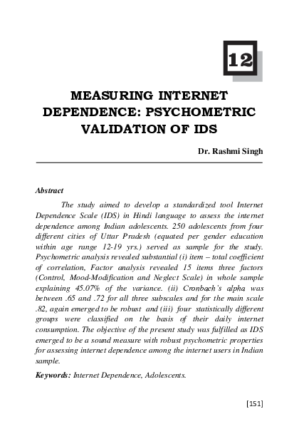 (PDF) MEASURING INTERNET DEPENDENCE: PSYCHOMETRIC VALIDATION OF IDS