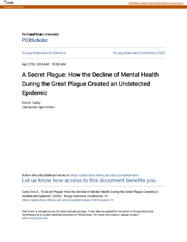 (PDF) A Secret Plague: How the Decline of Mental Health During the ...