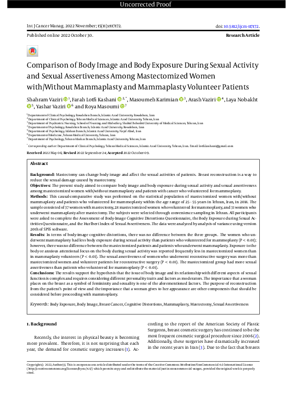 (PDF) Comparison of Body Image and Body Exposure During Sexual Activity ...