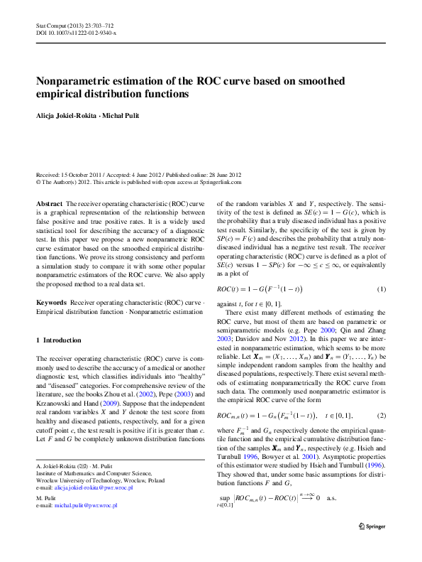 (PDF) Nonparametric estimation of the ROC curve based on smoothed ...