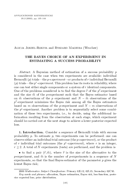 (PDF) The Bayes choice of an experiment in estimating a success probability